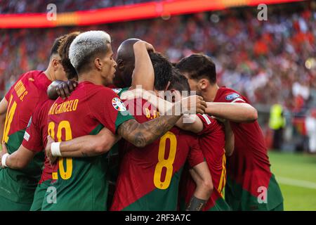 Portuguese team celebrates after goal scored by Bernardo Silva during ...