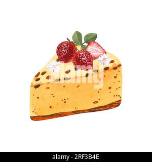 Watercolor dessert, piece mango mousse cake. Hand-drawn illustration ...