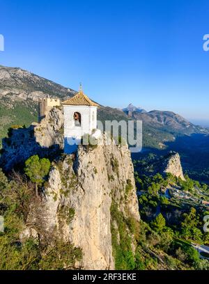 Guadalest, Alicante, Spain, tower with merlons in the fort located on ...