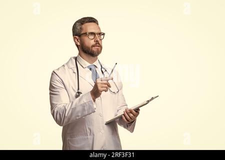thinking internist with prescription on background. photo of internist ...