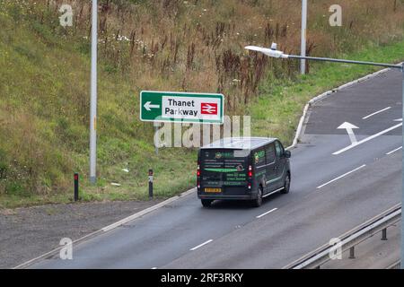 Newly erected signage is seen on the A299 leading to the Thanet Parkway ...