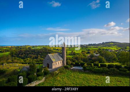 Aerial of Saul Church, Downpatrick, County Down, Northern Ireland Stock ...