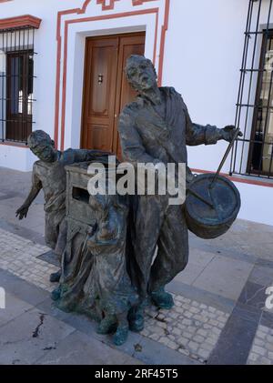 Moguer, Spain - July 31, 2023: Bronze sculpture by artist Pedro Requejo ...