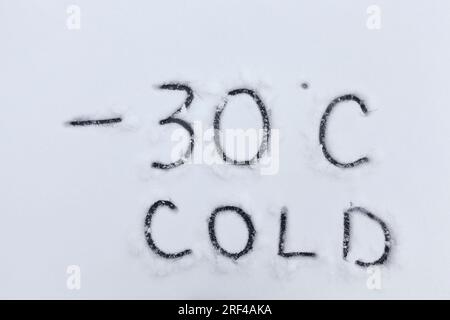 drawn on the snow, temperature symbols denoting negative very cold ...