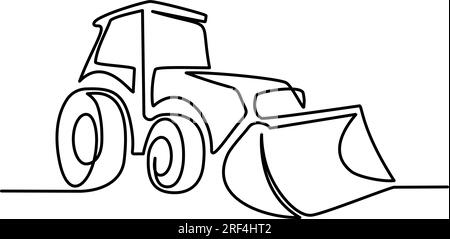 One continuous line drawing of bulldozer for paving and digging the ...
