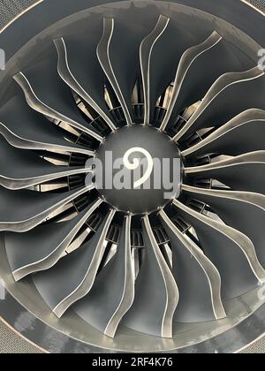 Jet engine fan blades from the inside. Jet gas turbine engine elements ...