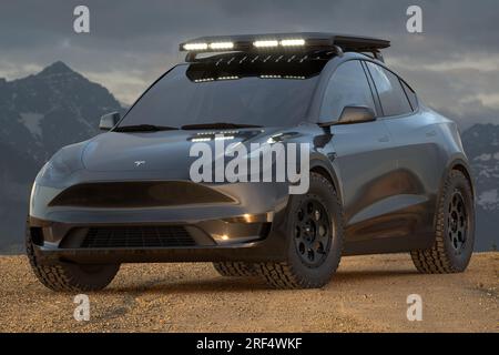 Tesla Model Y tuned for off-road use Stock Photo - Alamy