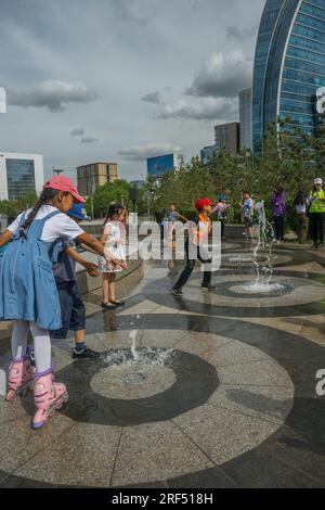 A fountain on the Sukhbaatar Square or Genghis Khan Square also called ...