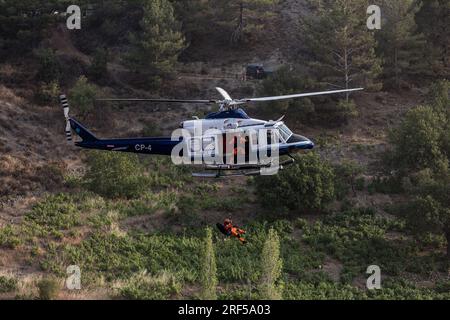 Nicosia, Cyprus. 31st July, 2023. A rescuer is coming down from the ...