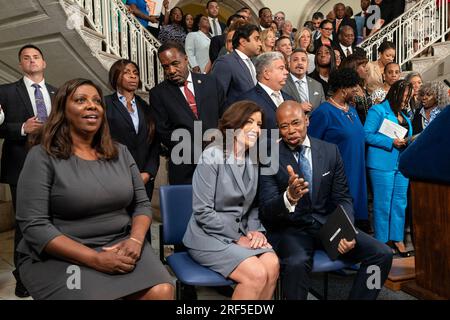 Letitia James, Kathy Hochul at a public appearance for Knicks NBA ...
