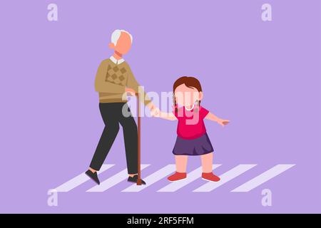 Graphic flat design drawing polite boy help grandmother cross street ...