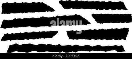 Torn thin and long pieces of paper. Black cutout paper strips with ...