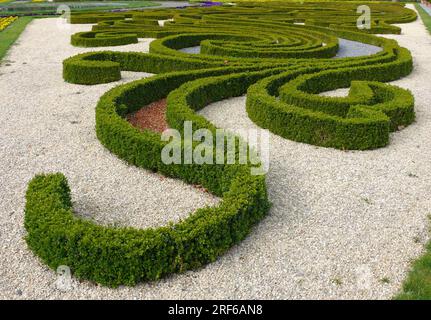 Bluehendes Barock Ludwigsburg in spring, BW.-D. boxwood cut into shape ...