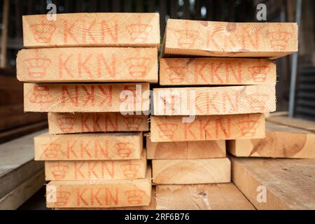 Wood or timber in storage showing the endgrain Stock Photo - Alamy