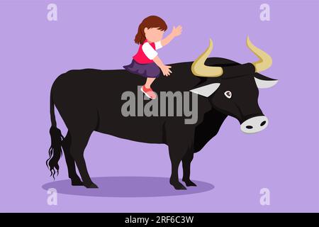 Character flat drawing of bravery little boy caveman riding woolly ...