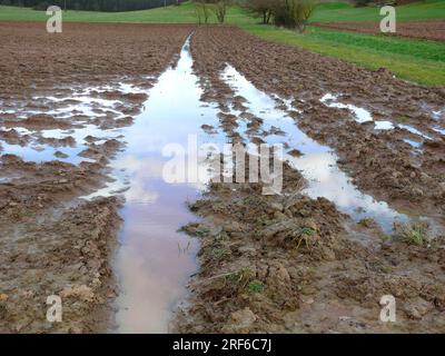 Ploughed field furrows filled with rainwater Stock Photo - Alamy