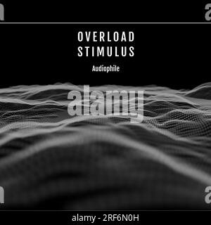 Composition of overload stimulus audiophile text over waves on black ...