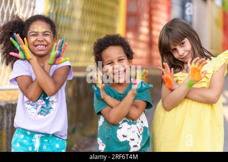 Handprints boy and girl Stock Photo - Alamy