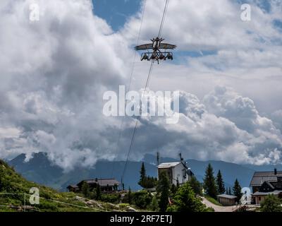 High adventure above Maurach on Lake Achensee at the Bergbahn cable car ...