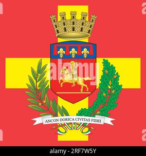 Ancona city flag with coat of arms, Marche region, Italy, vector ...