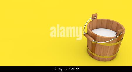 Wooden Bucket Filled with Fresh Milk on a white background. 3d ...