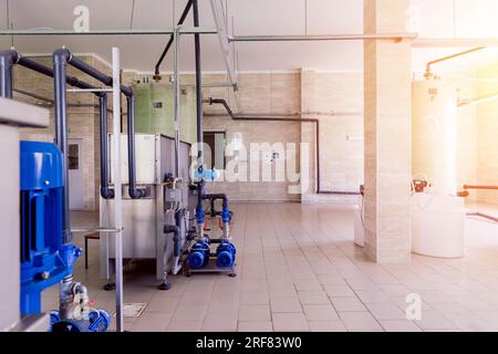 New boiler station, boiler room, engine room. Technical equipment Stock ...
