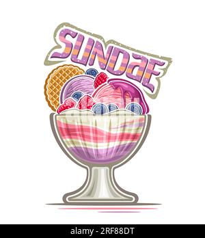 Vector logo for Sundae, decorative placard with illustration of sundae ...