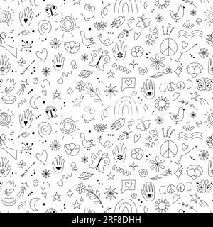 Vector groovy outline flower with peace sign isolated on white ...