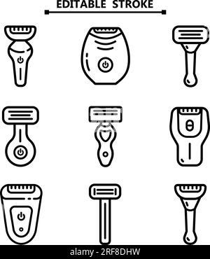 Shaving razors isolated outline icon set. Vector illustration shaver on ...