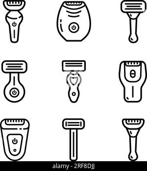 Shaving razors isolated outline icon set. Editable stroke. Vector ...