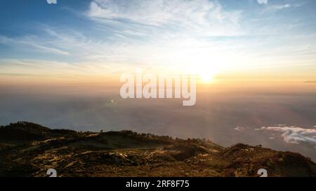 The beautiful Landscape view from Lawu Mountain at sunrise located in ...