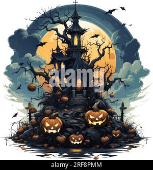 Halloween graveyard scene. Haunting nightmare hallowen background ...