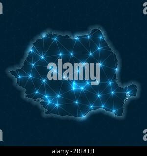 Network map of Romania. Country digital connections map. Technology ...