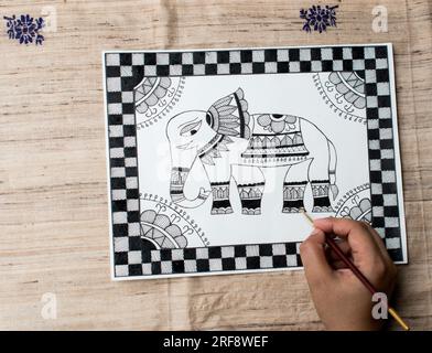Beautiful handmade or hand painted Madhubani or Mithila painting of ...