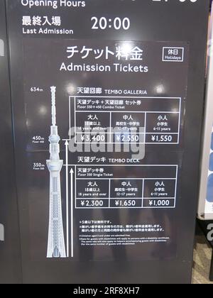 Information board for visitors to the Tokyo Skytree with the heights of ...