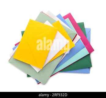 Stack of different envelopes on white background Stock Photo - Alamy
