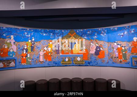 A Persian miniature painting inside information center of the Genghis ...
