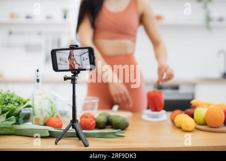 Fitness blog. Lady shooting tutorial sports exercises for internet ...