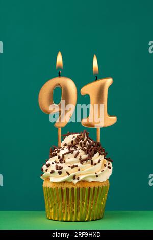 Candle number 91 birthday - Green anniversary card with pennants Stock ...