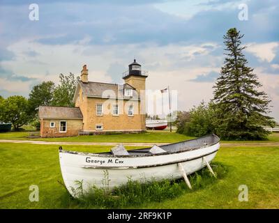 ontonagon Lighthouse in Ontonagon Michigan on Lake Superior Stock Photo ...