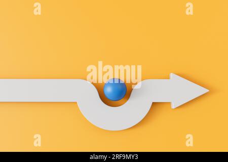 A white business direction arrow moves around an obstacle that is in ...