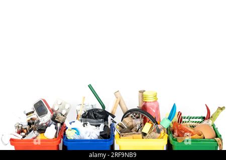 The concept of waste classification for recycling. Collection of bins ...