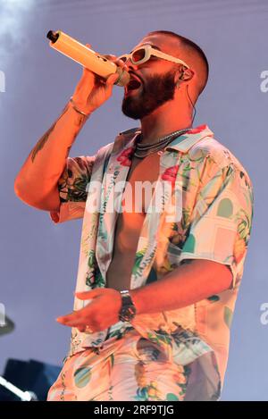 Sitges, Spain. 01st Aug, 2023. Singer Manuel Turizo seen on stage ...