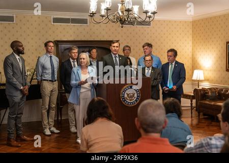 Congressman Dan Goldman speaks during joint announcement with Senator ...