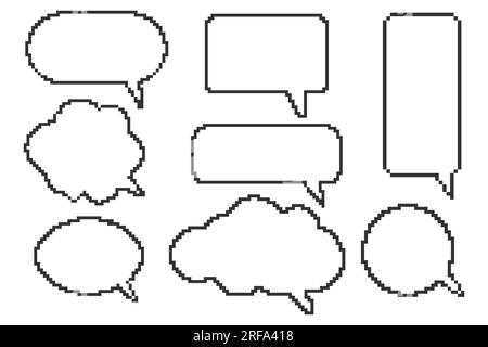Pixel art speech bubble. Dialogue boxes, retro 8 bit arcade game style ...