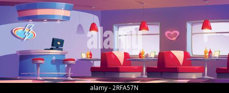 American retro diner interior with furniture. Vector cartoon ...