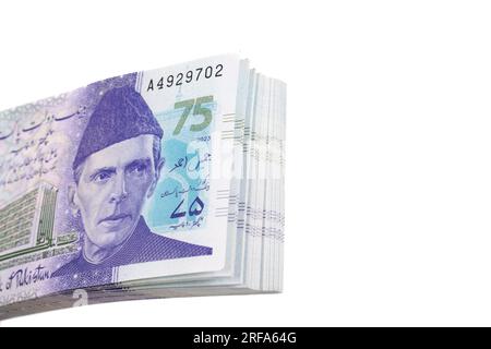 Pakistani official currency bank note of 75 rupees Stock Photo - Alamy