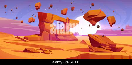Mars desert landscape with floating rock vector illustration. Martian ...