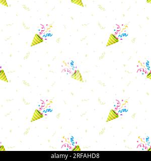 Party popper confetti clapper cracker burst flat. Pink cartoon holiday ...