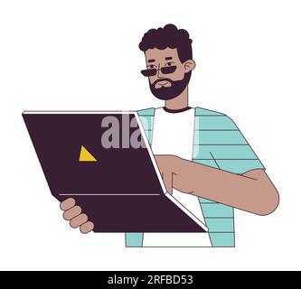 African american web developer flat line black white vector character ...